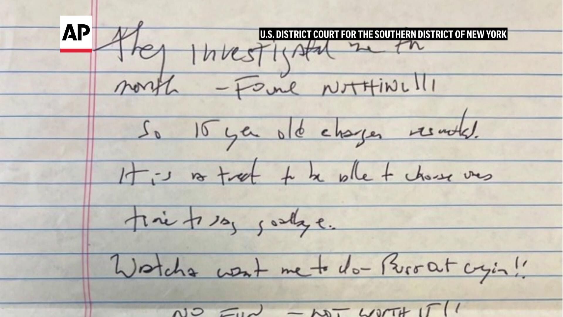 Handwriting on newly released note matches one found after Epstein's ...