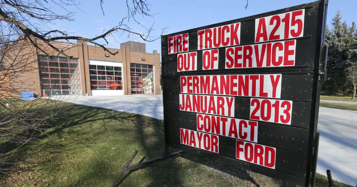 Renegade sign protesting fire cuts directs people to contact Mayor Ford