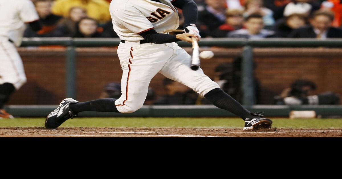 NLCS: Hunter Pence of the San Francisco Giants hit the ball three times ...