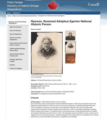 Parks Canada’s website features Egerton Ryerson — but no mention of his ...