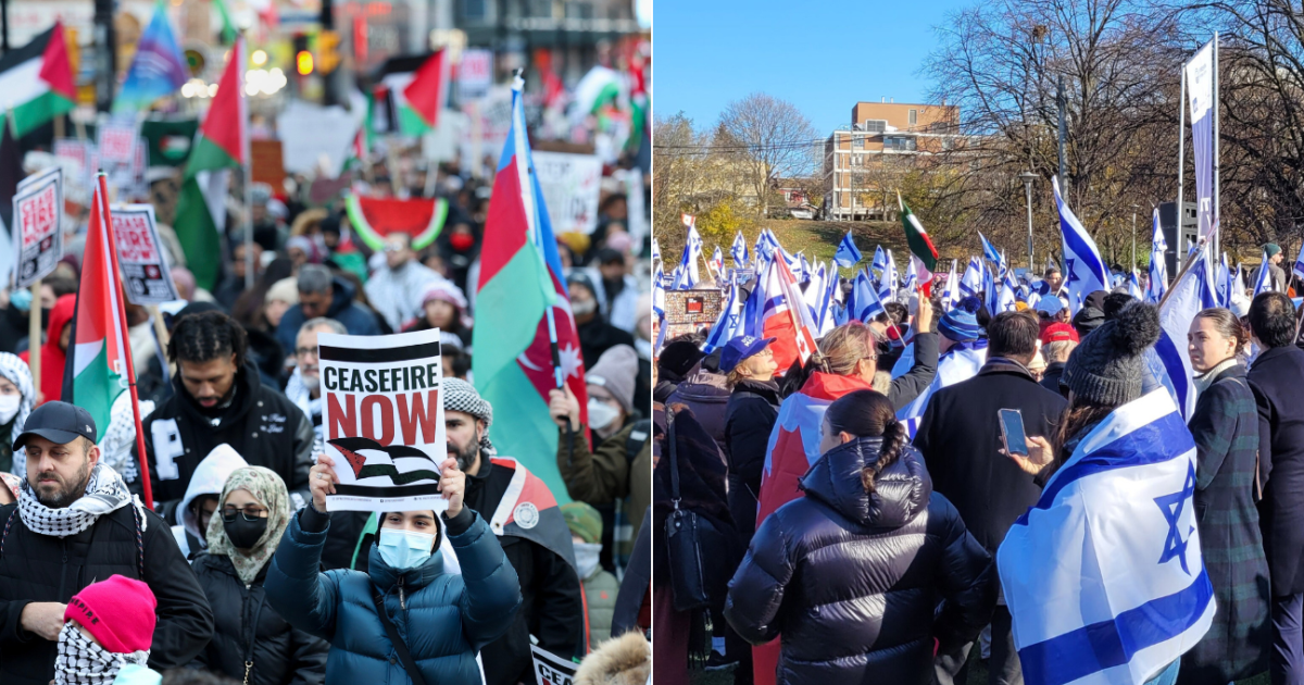 Pro-Palestinian, pro-Israeli protesters march in Toronto