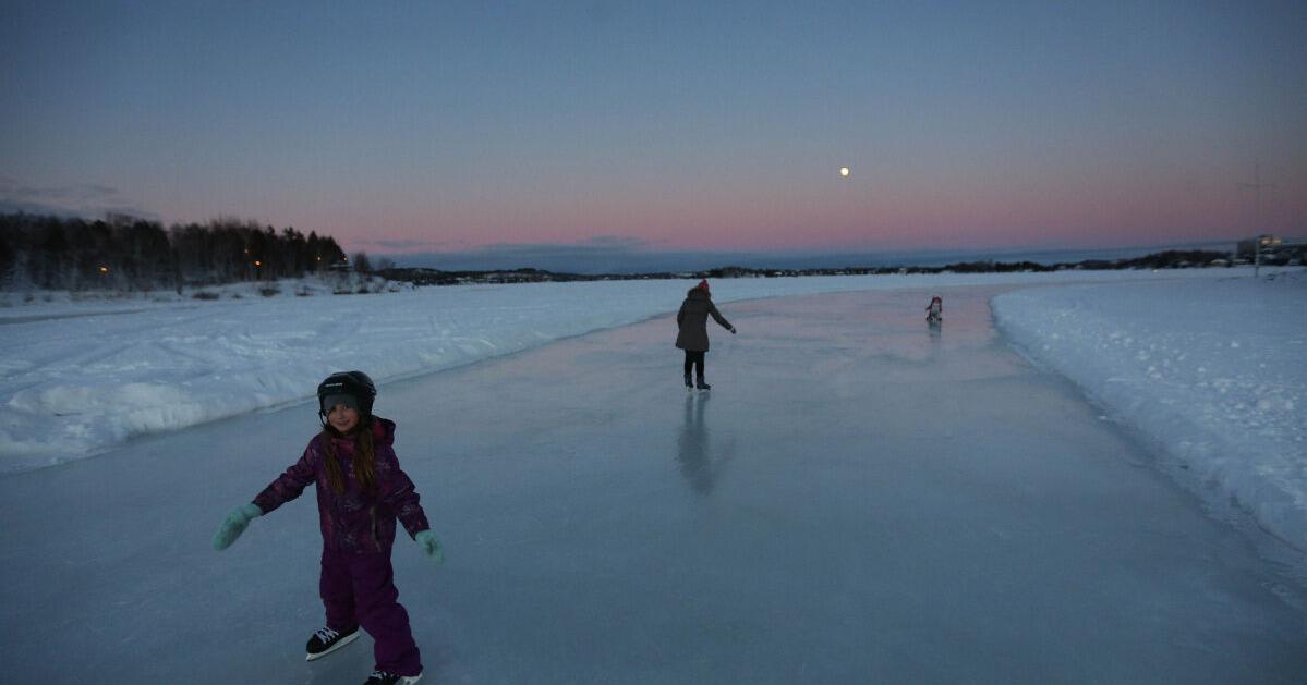 Sudbury in winter features skating path and Science North