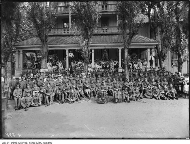 These wounded soldiers gathered daily in Toronto during WW1