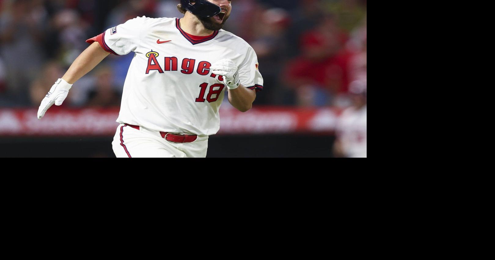 Angels first baseman Schanuel hit by pitch, leaves game and diagnosed ...