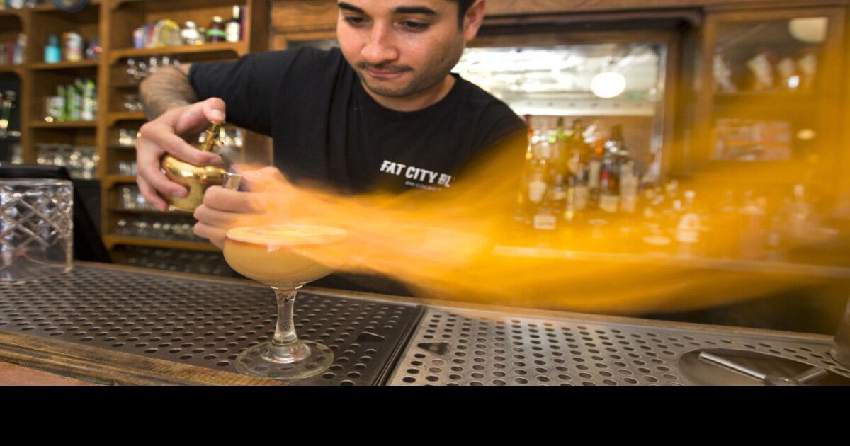 Flipping Birds cocktail is made with whole eggs and spritzed with absinthe