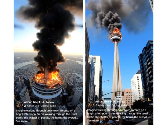The CN Tower isn’t on fire. AI video spikes Google searches