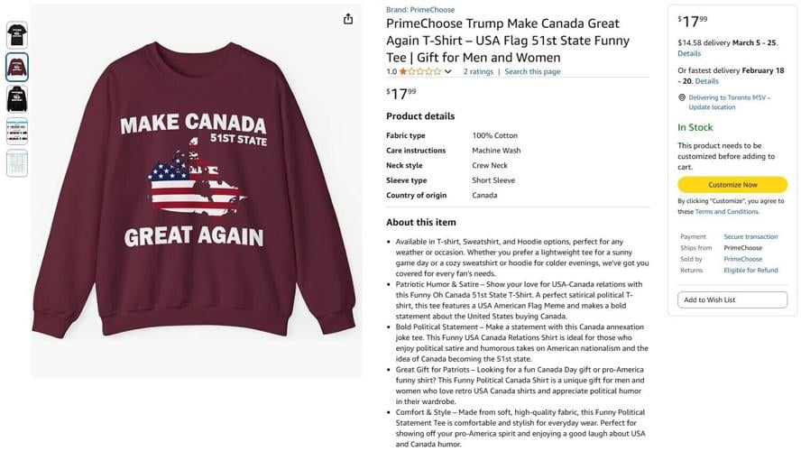 Shoppers offended as Amazon Canada offers '51st State' sloganed items