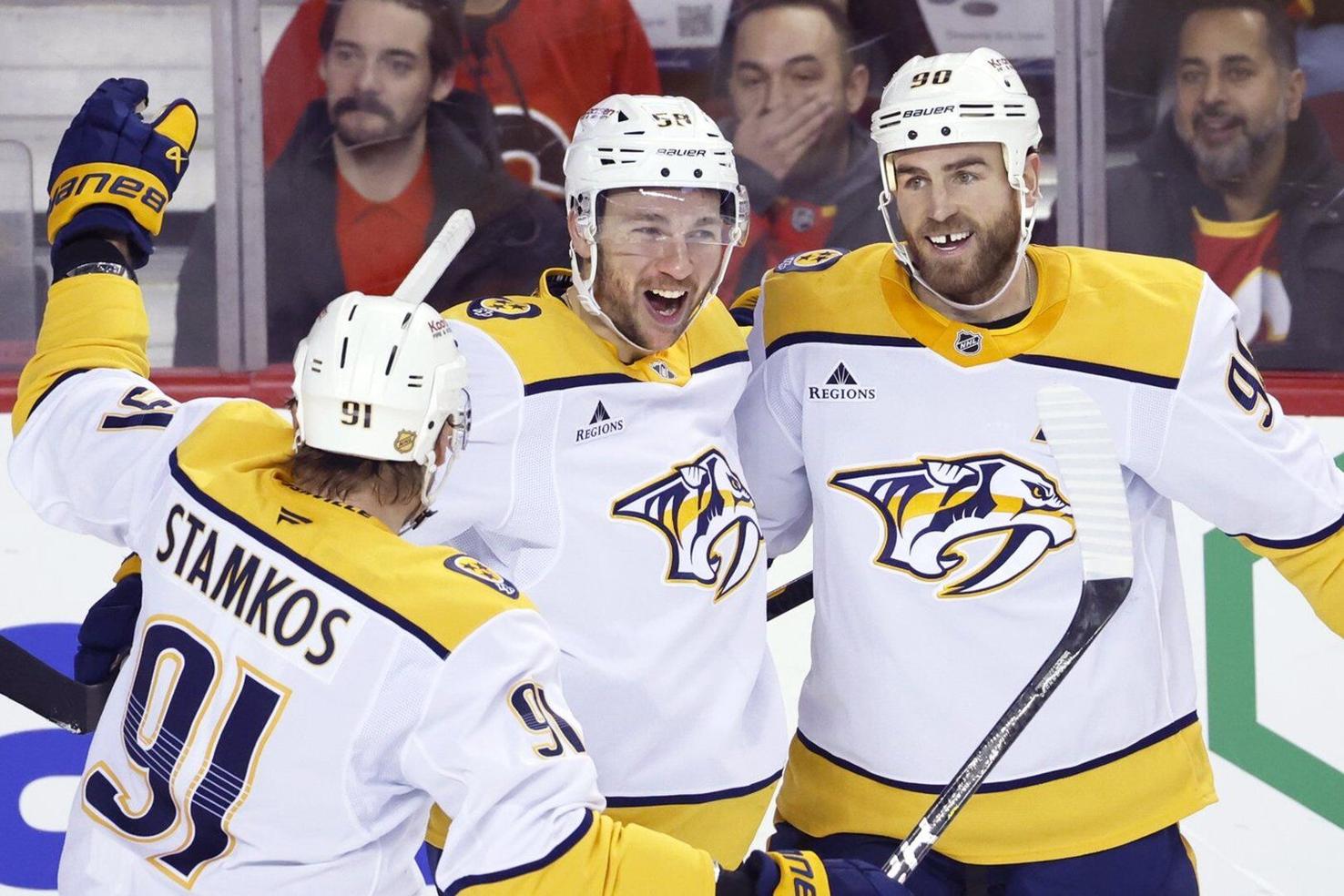 Hague burns Flames with late goal as Predators net 4-3 victory