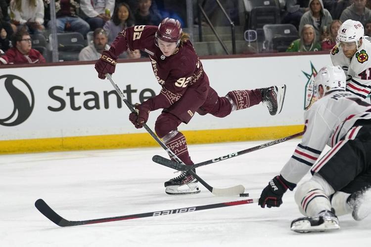 Michael Carcone scores 3 times as Arizona Coyotes pound Chicago ...