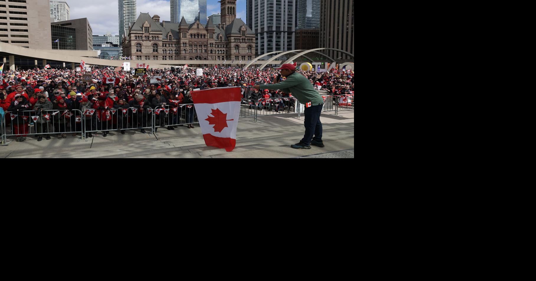Elbows were up in Toronto as hundreds rally against Trump