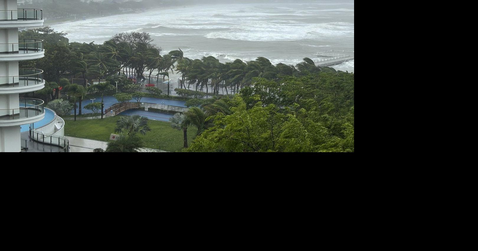 A typhoon landed in China's Hainan island at a severe tropical storm level