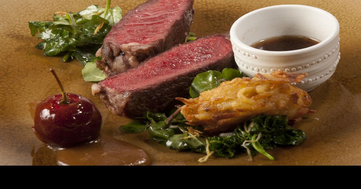 Bison rib-eyes with hawthorn sauce