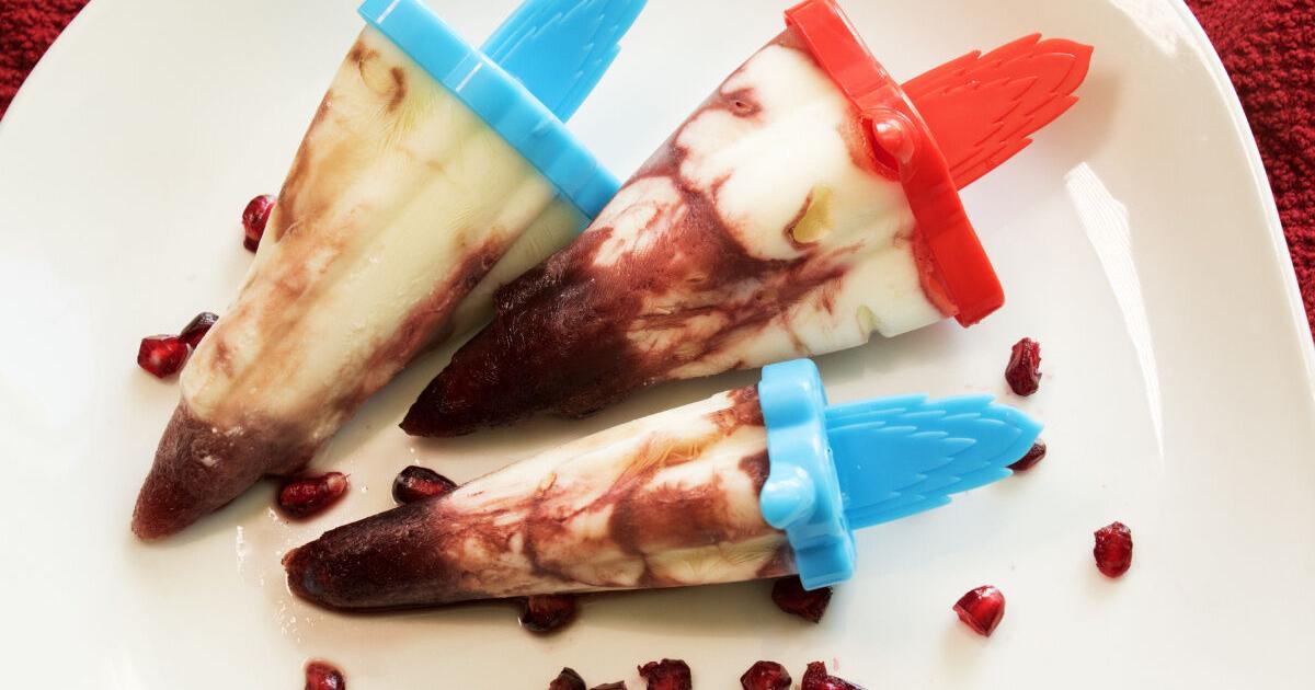 Marbled Pomegranate-Yogurt Ice Pops
