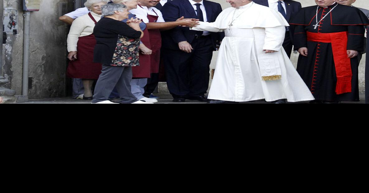 Pope Francis eats at soup kitchen, urges church to shun money, power