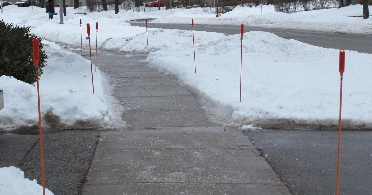Putting up markers to stop snow plows gouging grass near your sidewalk ...