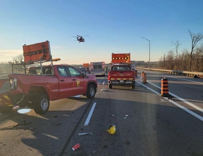 Two drivers working with MTO seriously injured at roadblock