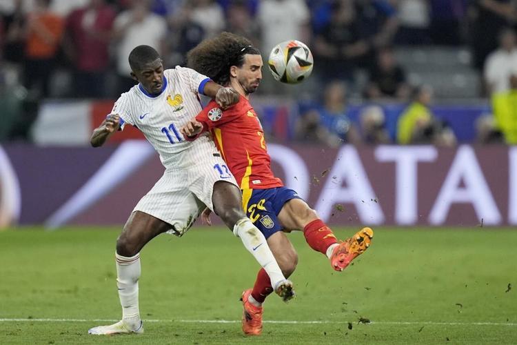 Aggrieved German supporters jeer Spain's Marc Cucurella during Euro ...