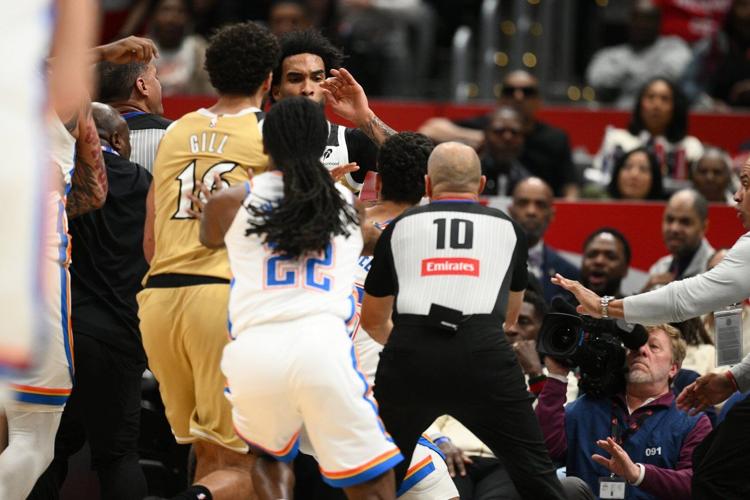 Altercation late in first half leads to 4 ejected from Thunder-Wizards