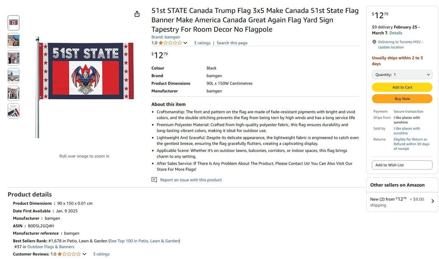 Shoppers offended as Amazon Canada offers '51st State' sloganed items