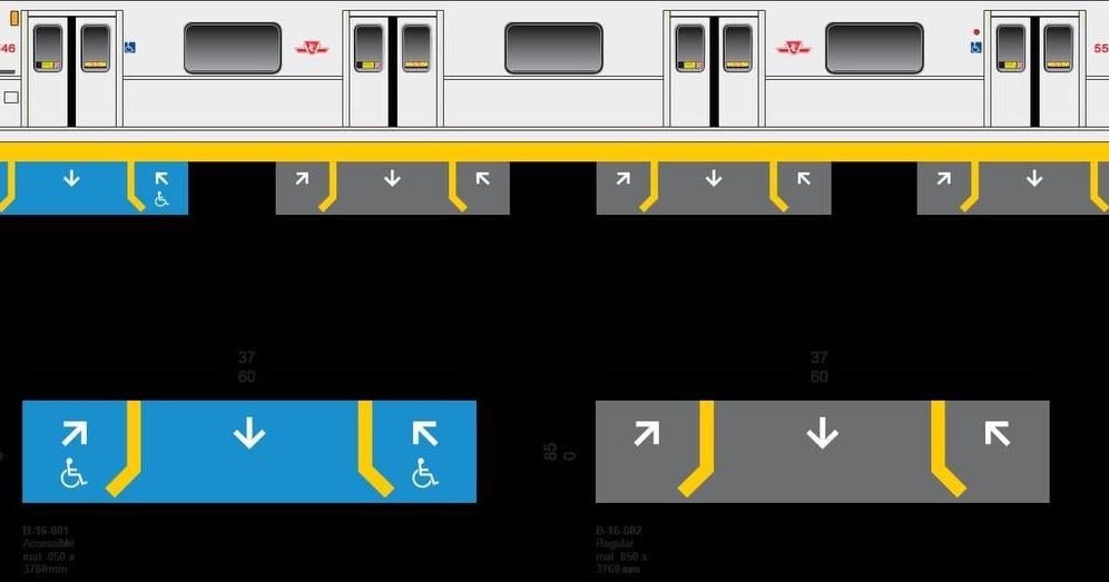 TTC unveils floor decals telling commuters how to board trains at Bloor ...