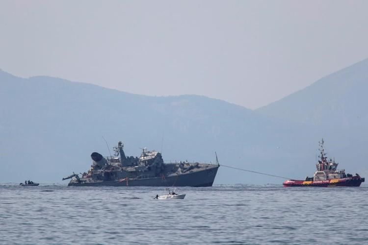 Greek navy minesweeper damaged after cargo ship collision