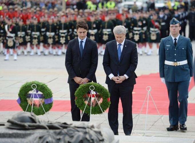 Trudeau, Harper stand together to lay wreath honouring soldiers Nathan ...