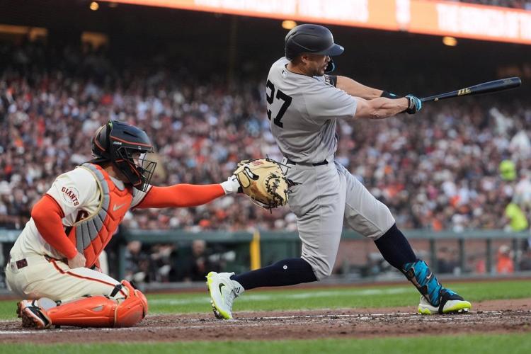 Judge goes hitless on opening day for first time, Yankees top Giants 7 ...