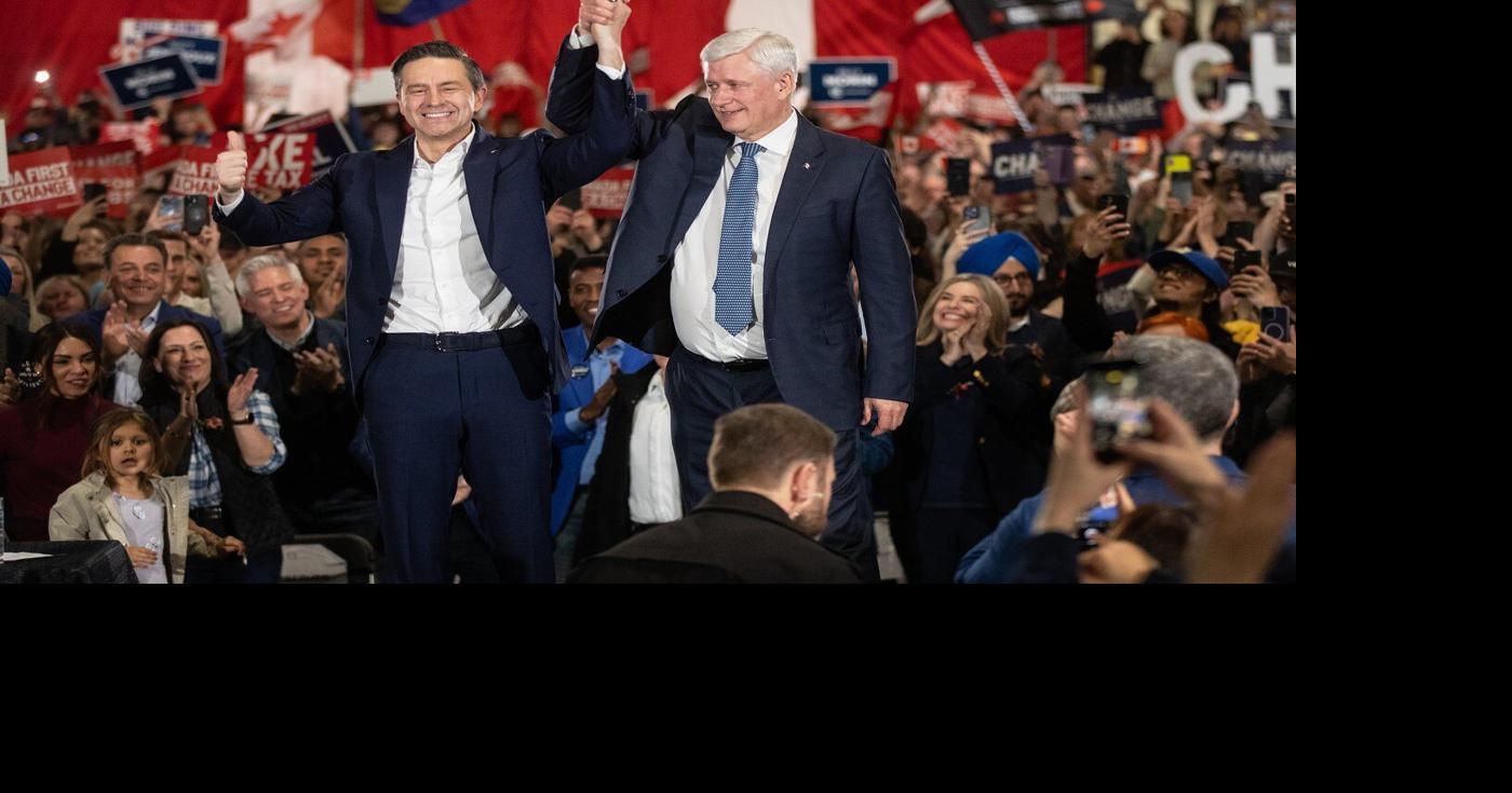 Former PM Harper praises Poilievre's experience, ascent in Edmonton rally