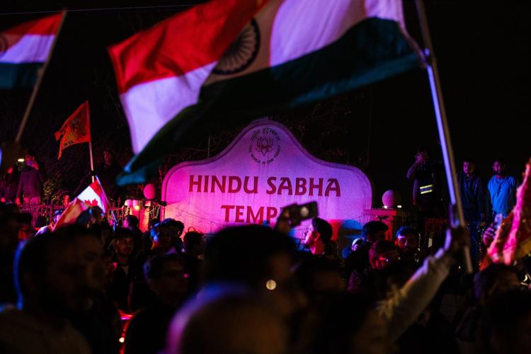 Tempers flare at protest Monday after violence outside Hindu temple in ...