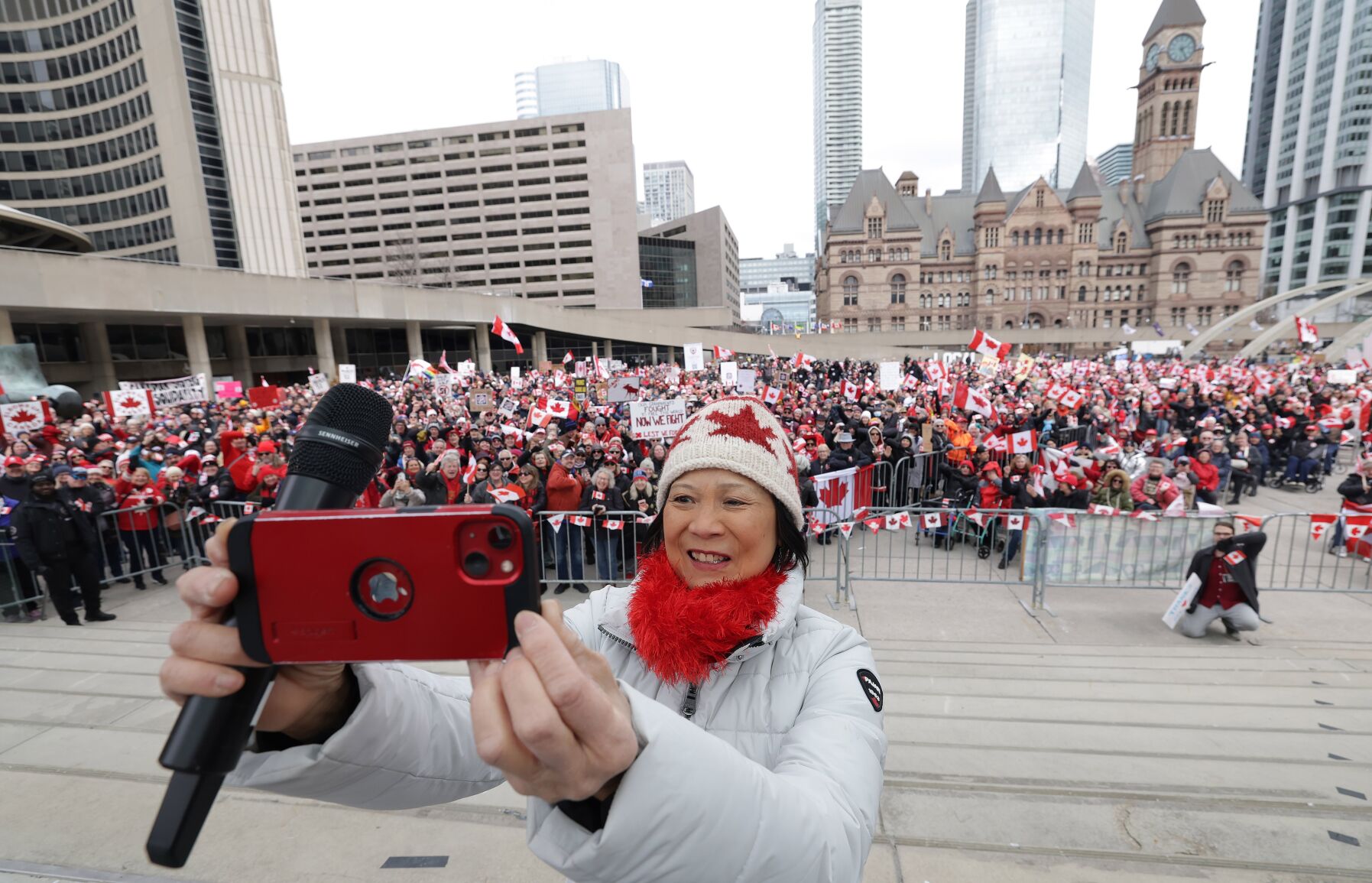 Elbows were up in Toronto as hundreds rally against Trump
