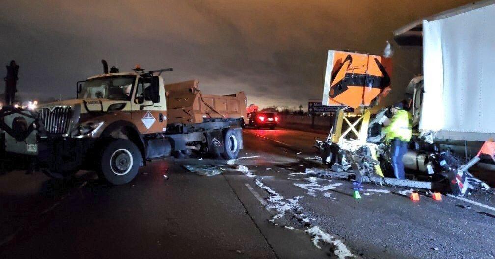 QEW reopens after crash involving transport truck and maintenance vehicle sends 2 to hospital