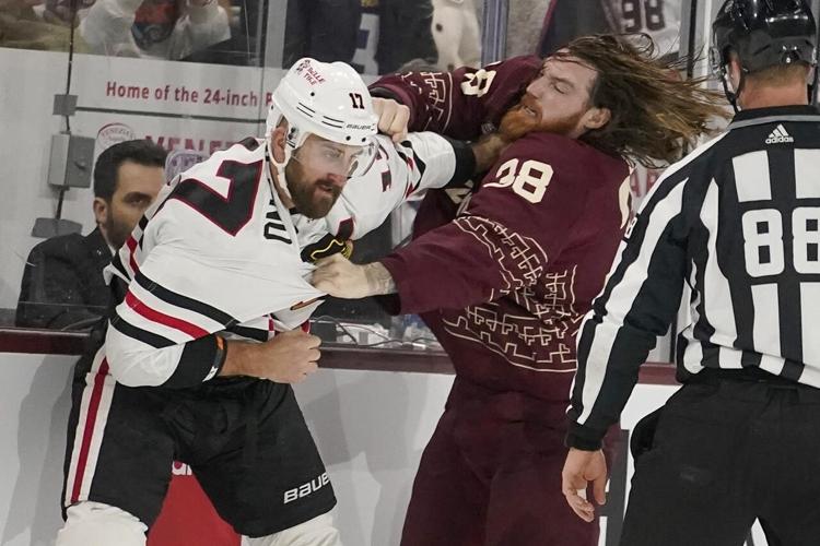 Michael Carcone scores 3 times as Arizona Coyotes pound Chicago ...