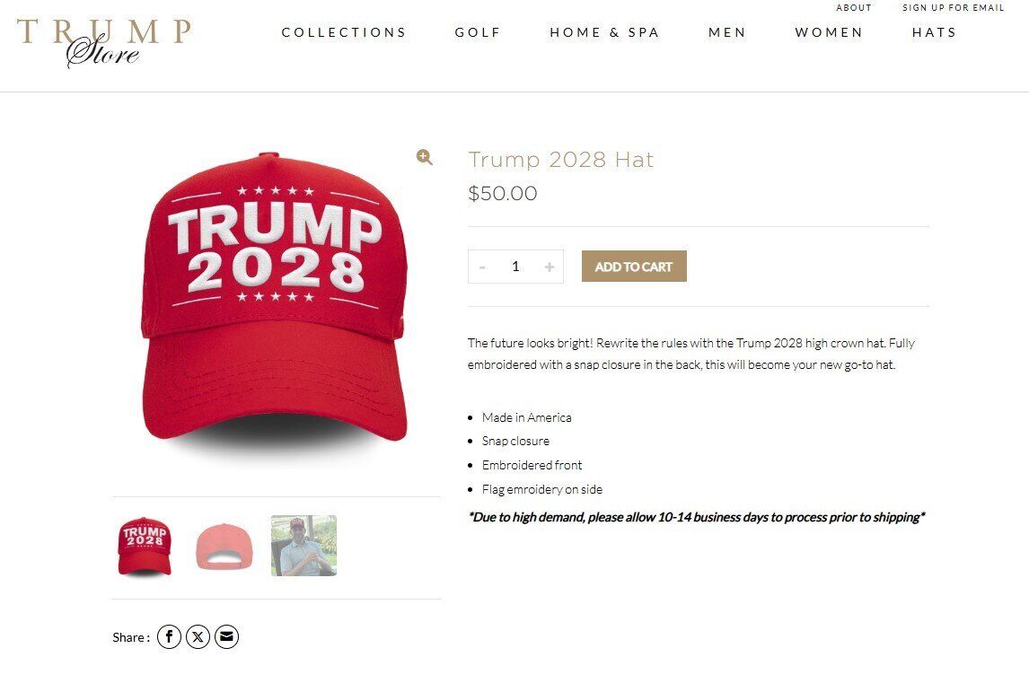 'Trump 2028' hats for sale weeks after the U.S. president hinted at a ...