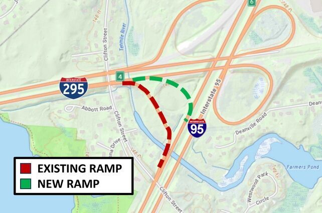 Erosion shuts ramp from I-295 North to I-95 South in Attleboro for ...