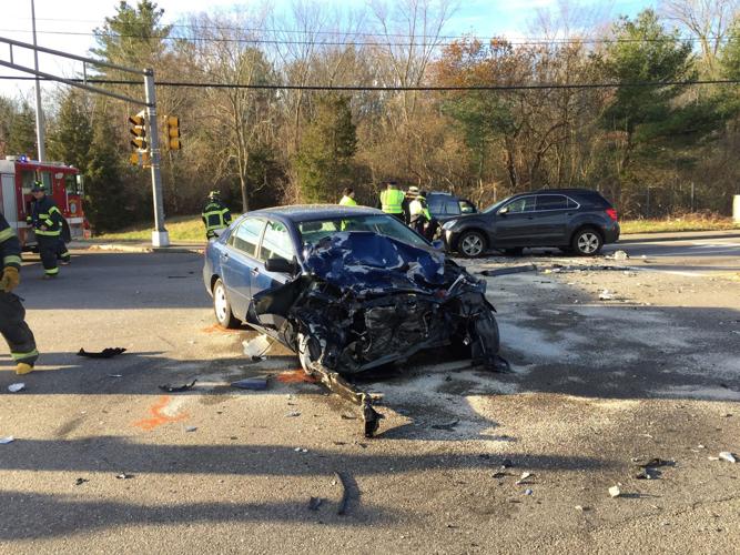 Four people injured, two seriously, when three vehicles crash in ...