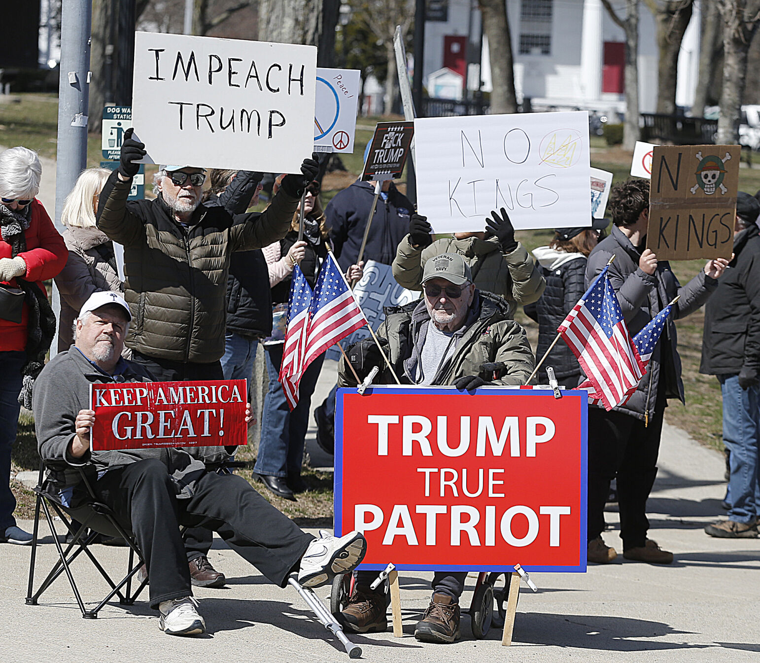 Demonstrators take to streets in Foxboro, area for 'No Kings' rallies ...