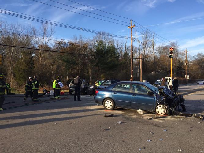 Four people injured, two seriously, when three vehicles crash in ...