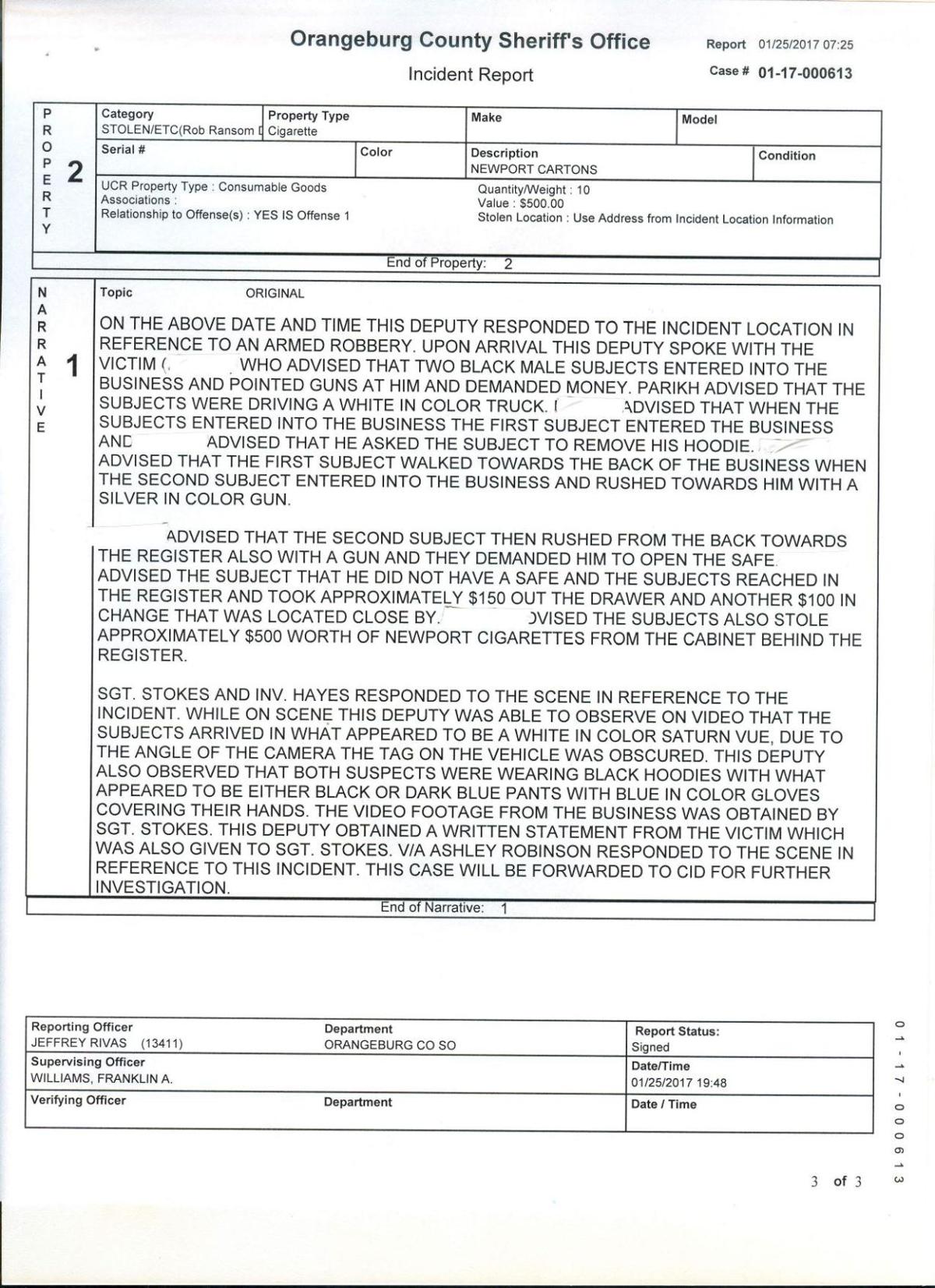 Incident Report One Stop Armed Robbery incident-report-one-stop-armed-robbery
