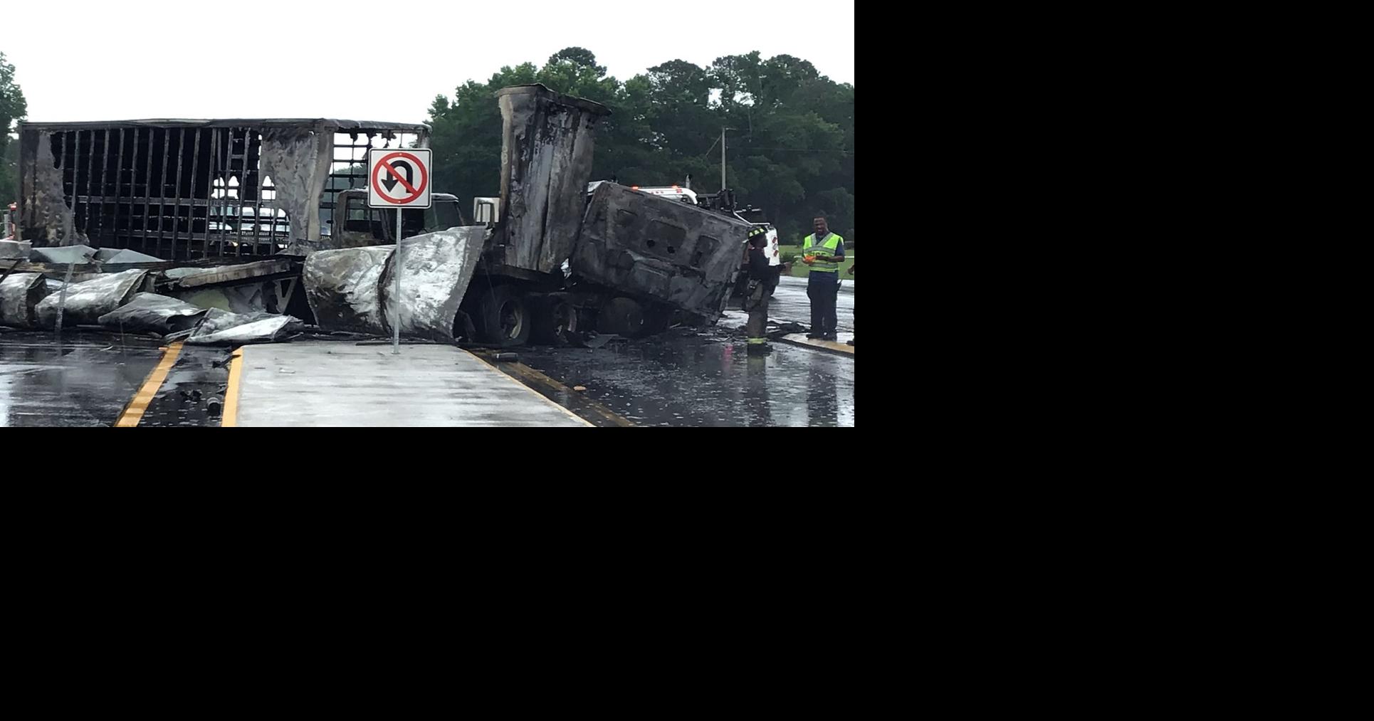 Tractor-trailers, SUV burn after crash near Santee