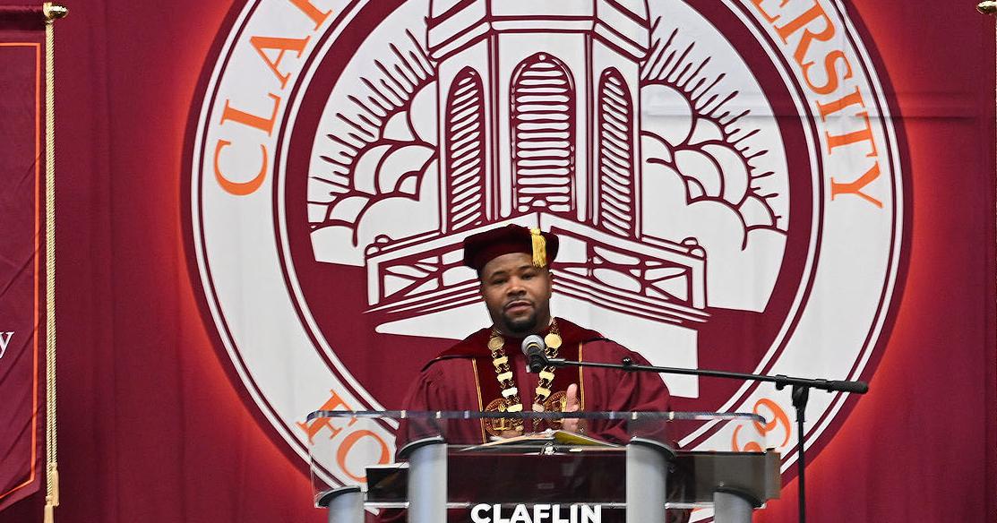 Jotaka Eaddy speaks during Claflin fall commencement