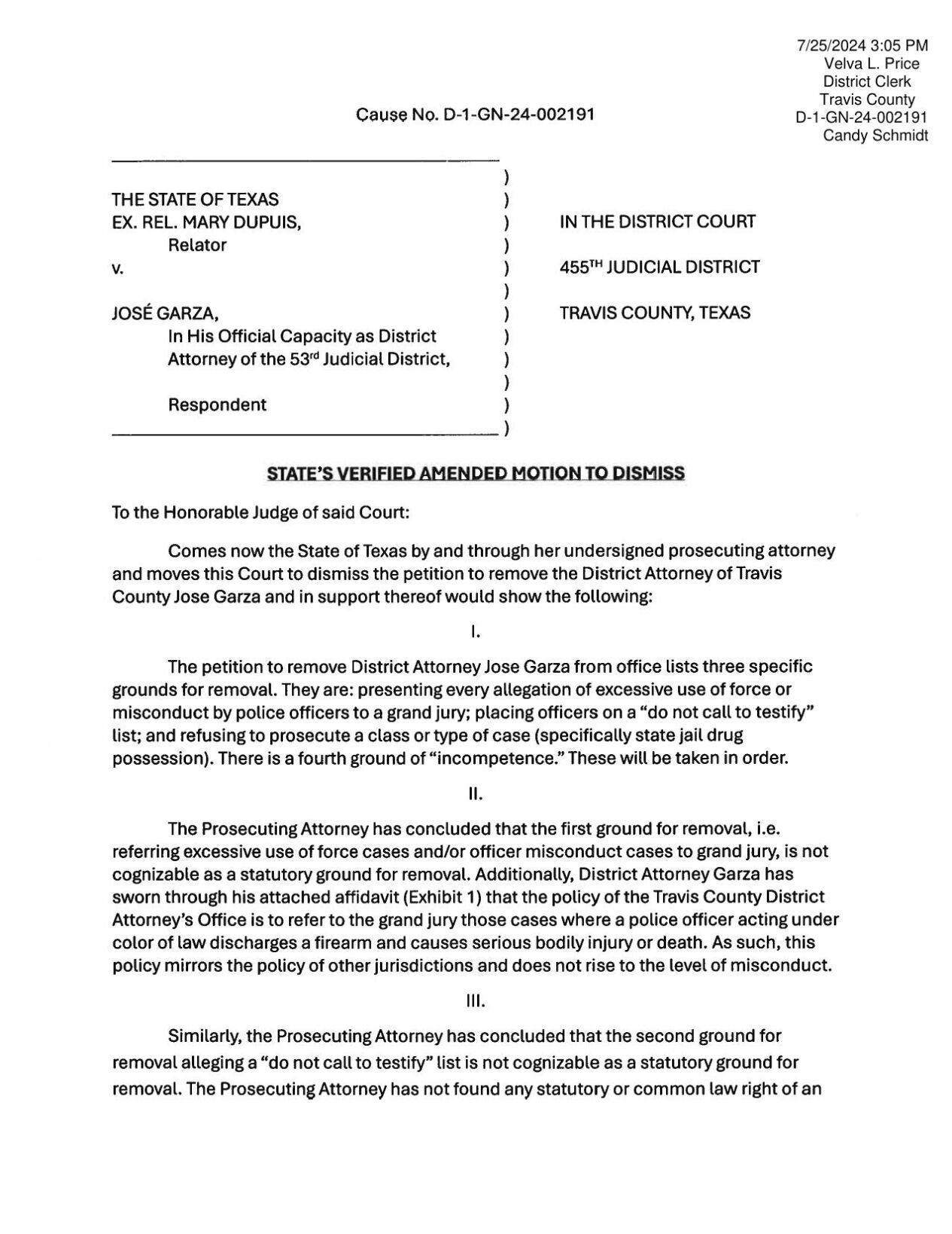 State's Amended Motion to Dismiss Garza Complaint | | The Texan