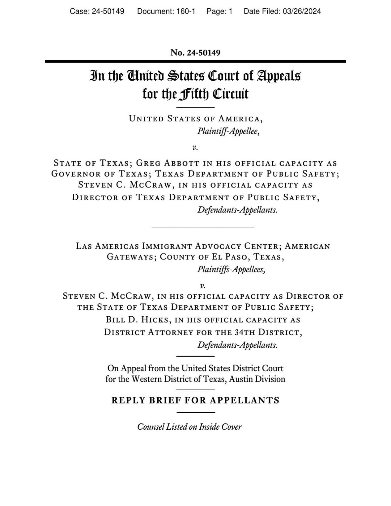 Texas Appellant Reply Brief (SB4) | Federal | The Texan