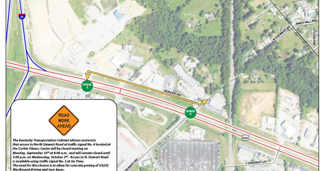 Access to North Stewart Road at traffic signal No. 4 will be closed ...