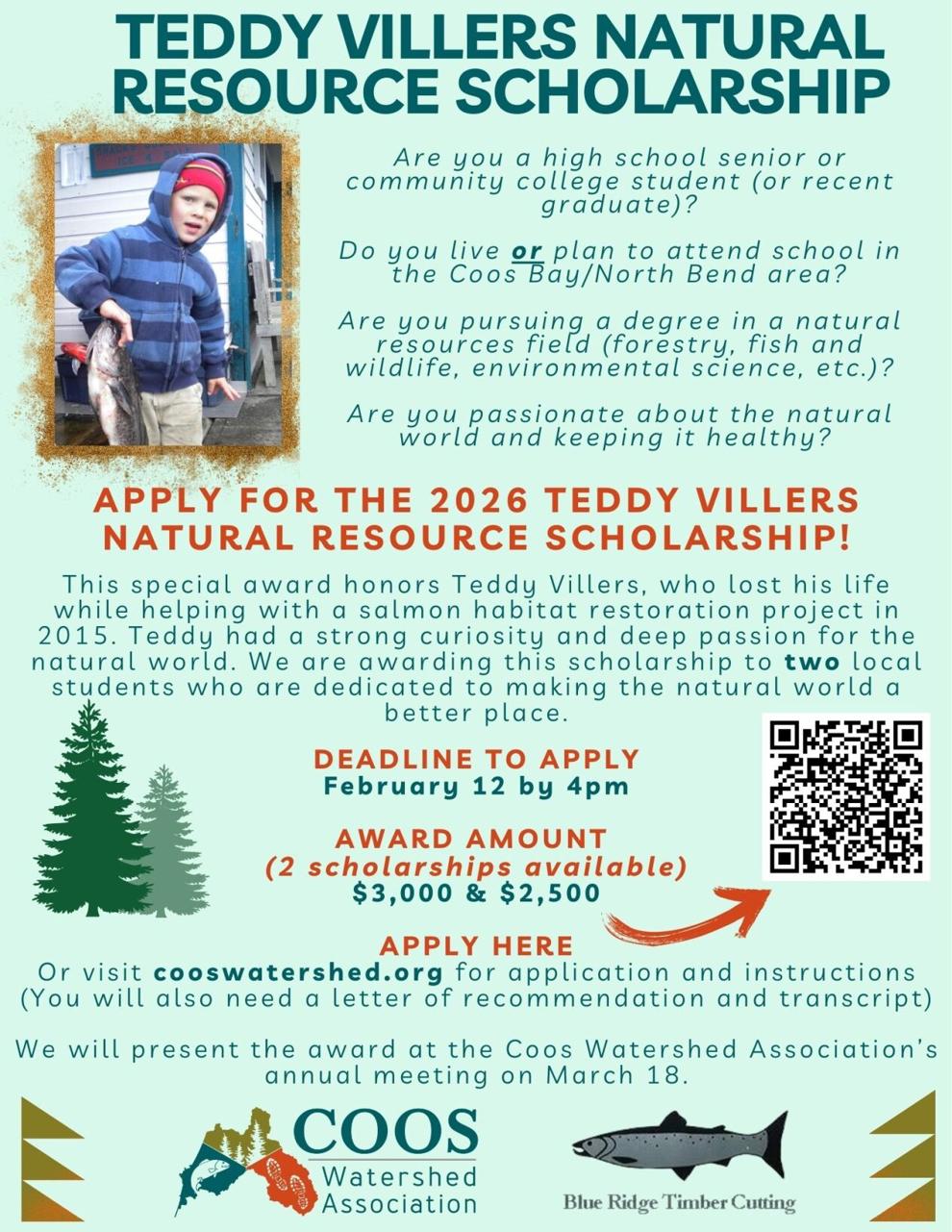 Teddy Villers Natural Resource Scholarship: 2 awards, application ...