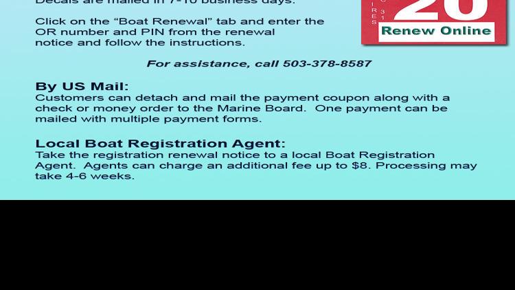 Oregon State Marine Board sends boat registration renewal notices ...