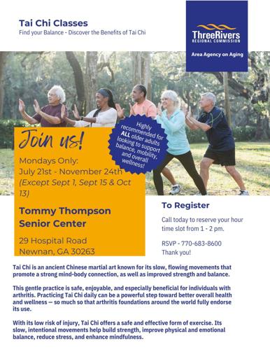 Tommy Thompson Senior Center, Three Rivers to offer free Tai Chi ...
