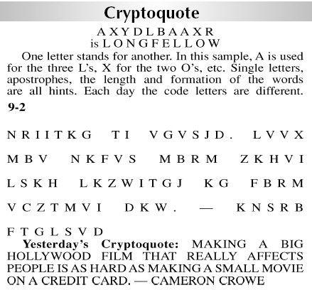 Cryptoquote | Puzzles | timesargus.com
