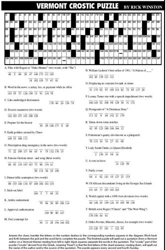 VERMONT CROSTIC PUZZLE | Puzzles | timesargus.com