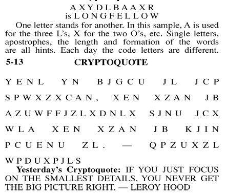 Cryptoquote | Puzzles | timesargus.com