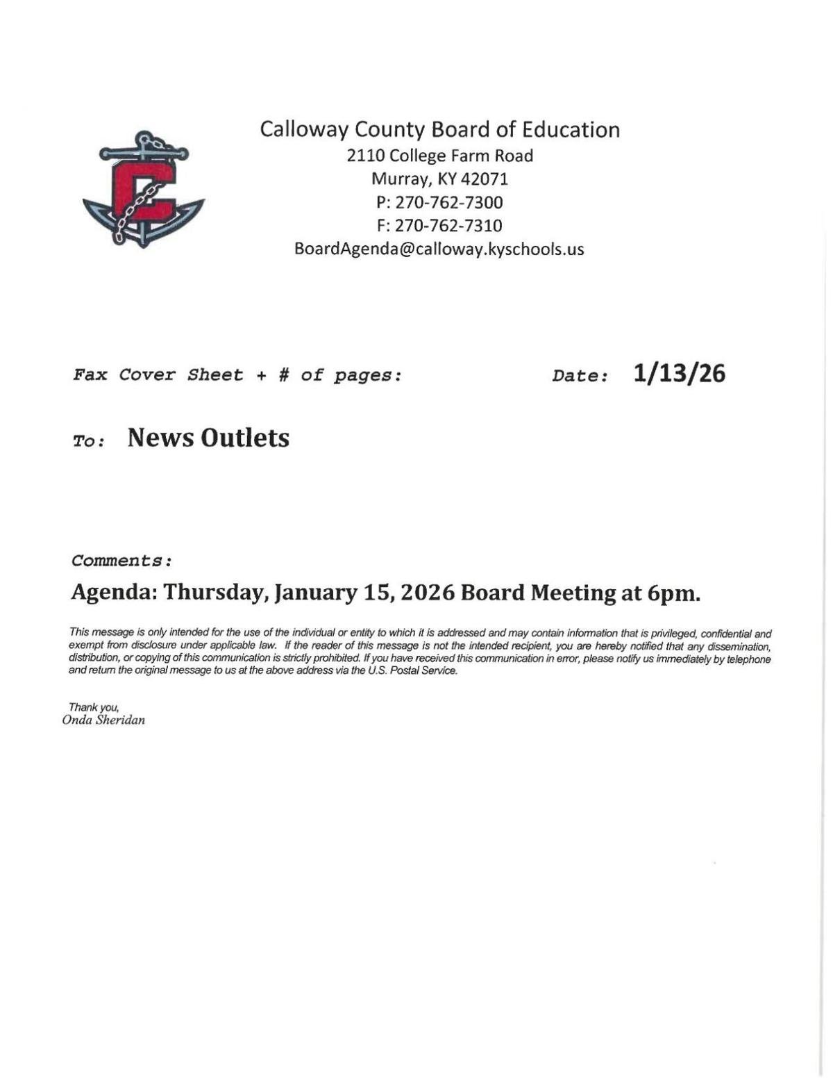 Calloway County Board of Education to hold Thursday meeting | Community ...